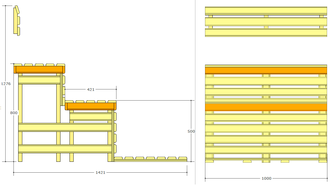 Modular Bench Kit - Single Height - For Traditional Sauna Cabins